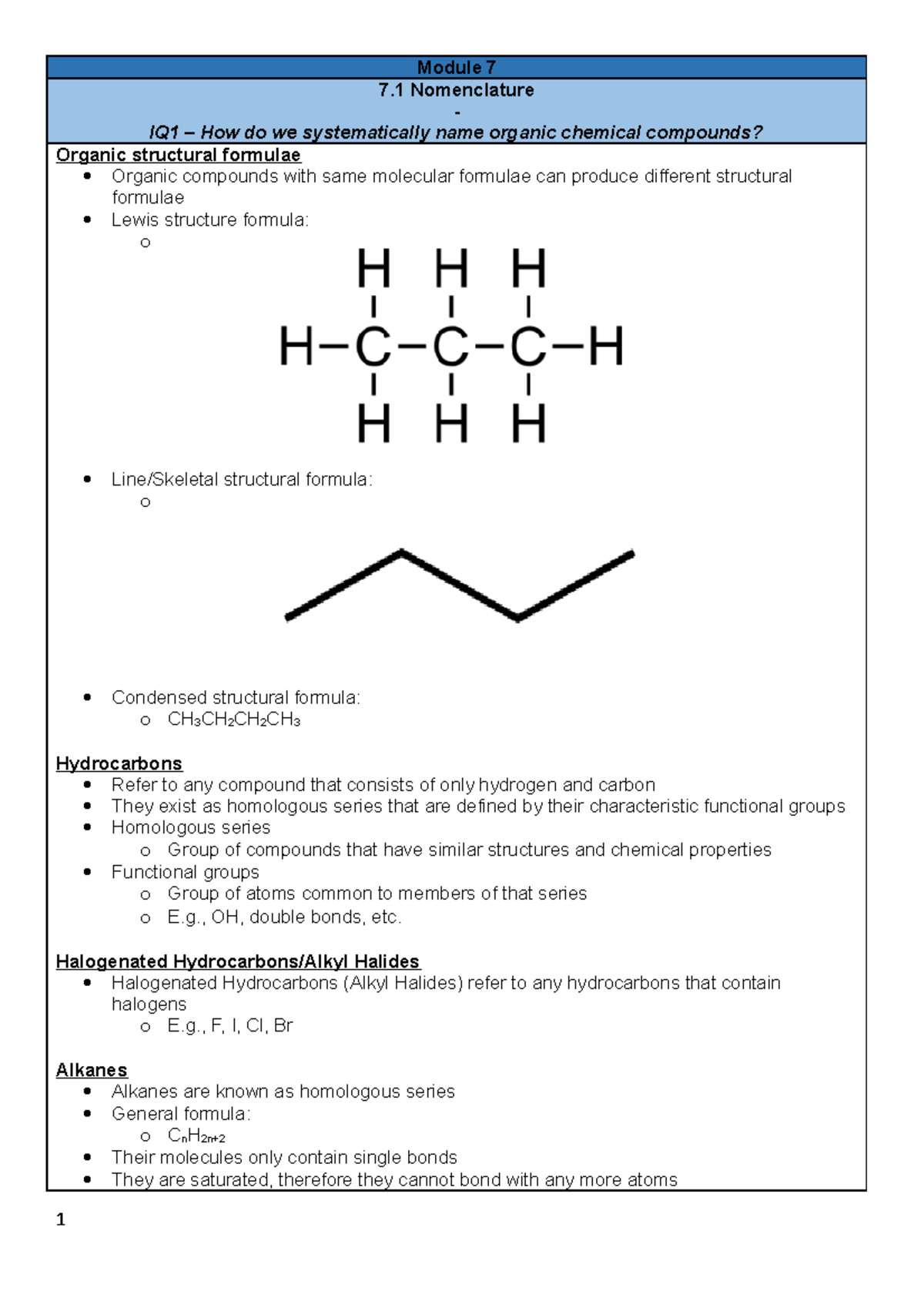 MOD 7 CHEM - Module 7 7 Nomenclature IQ1 – How do we systematically ...