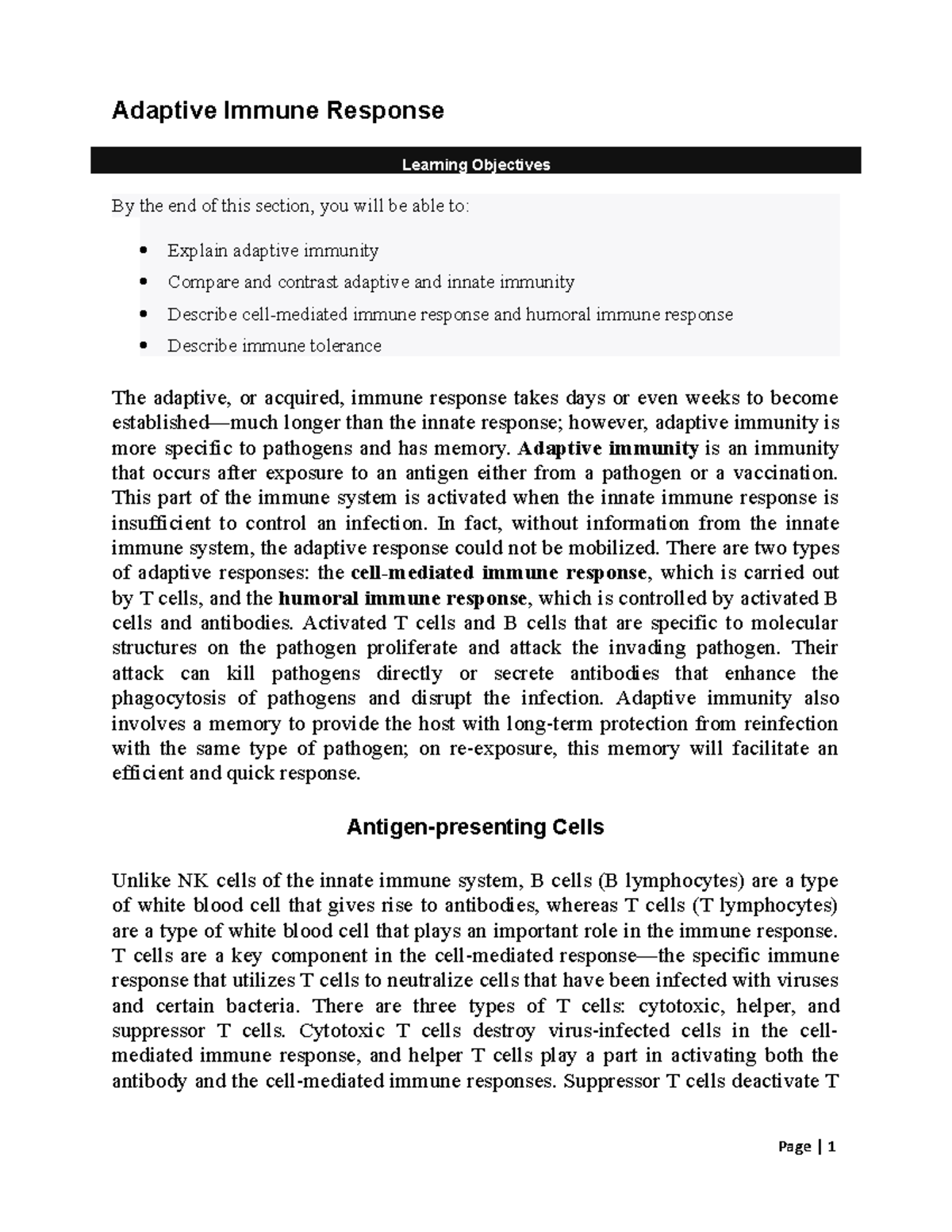 Adaptive Immune Response - Adaptive Immune Response Learning Objectives ...