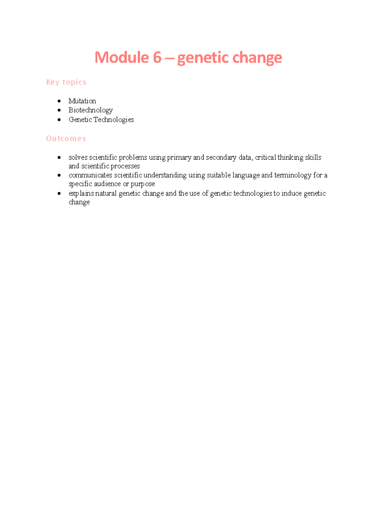 Module 6 Module 6 Genetic Change Key Topics Mutation