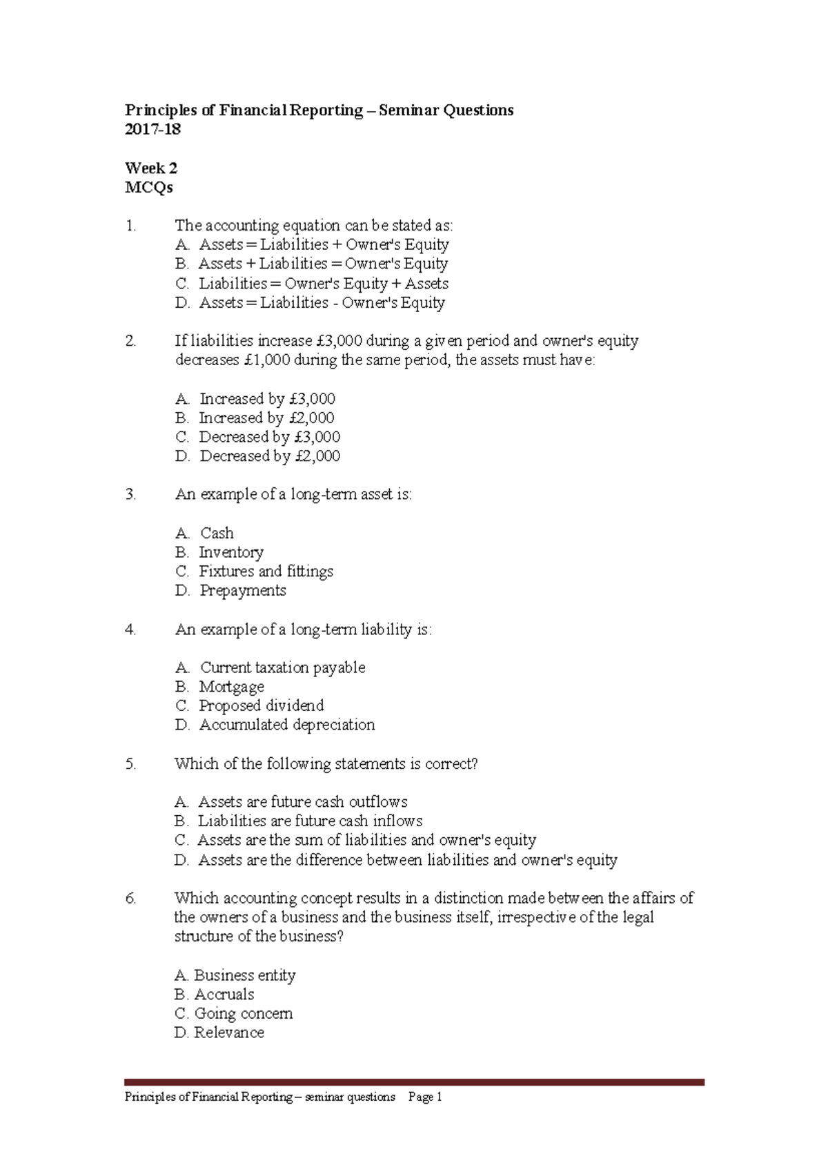 Principles of Financial Reporting – Seminar Questions 2017-18 - The ...