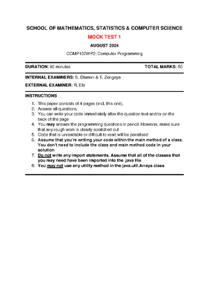 Practical 6 - Introduction to Object-Oriented Programming - 1 UNIVERSITY OF KWAZULU-NATAL ...