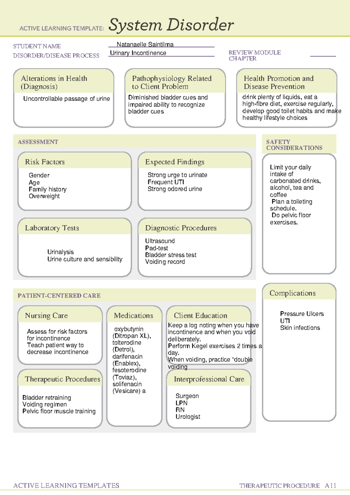 System Disorder form (1) renal 2 - STUDENT NAME DISORDER/DISEASE ...