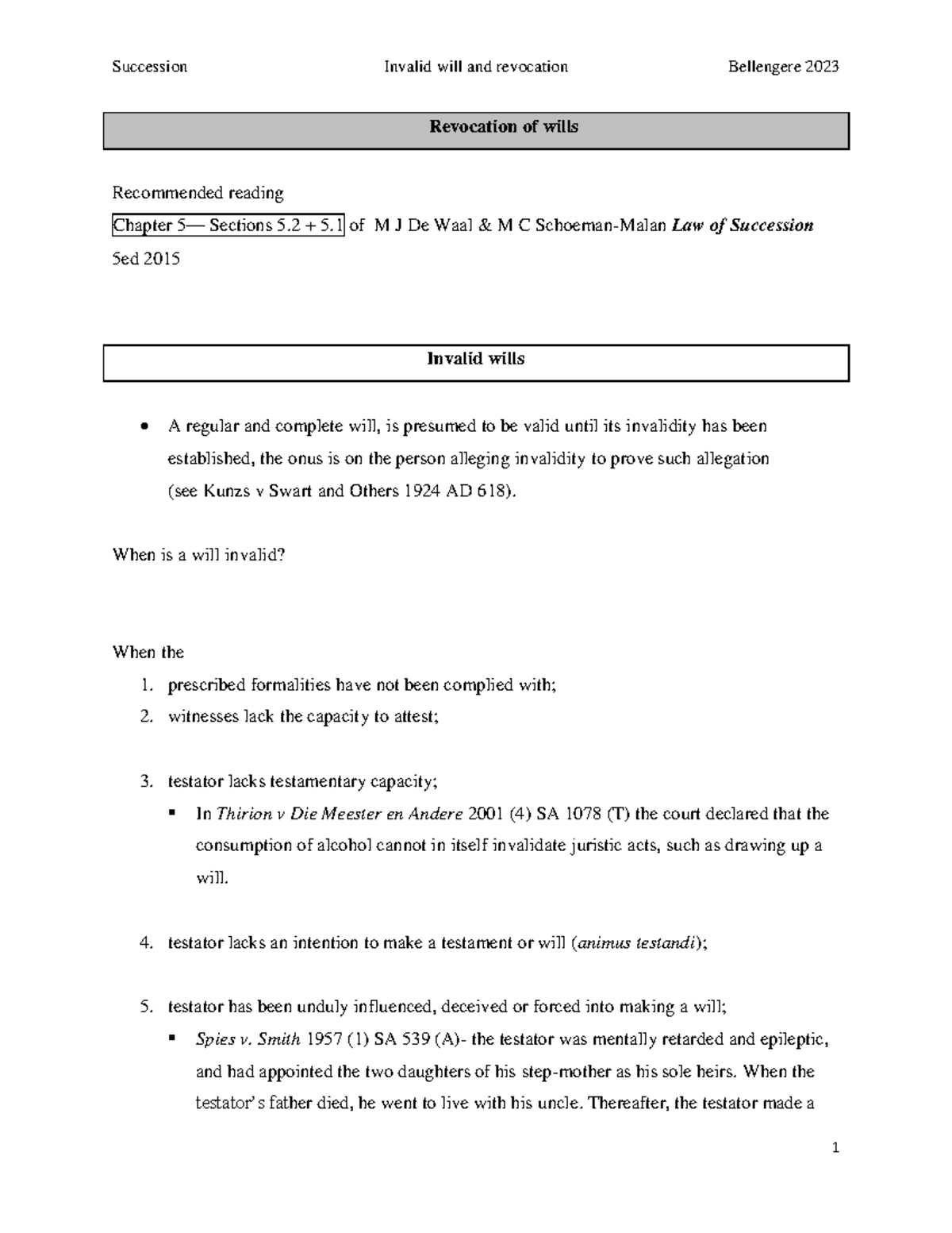 Revocation of wills - Revocation of wills Recommended reading Chapter 5 ...