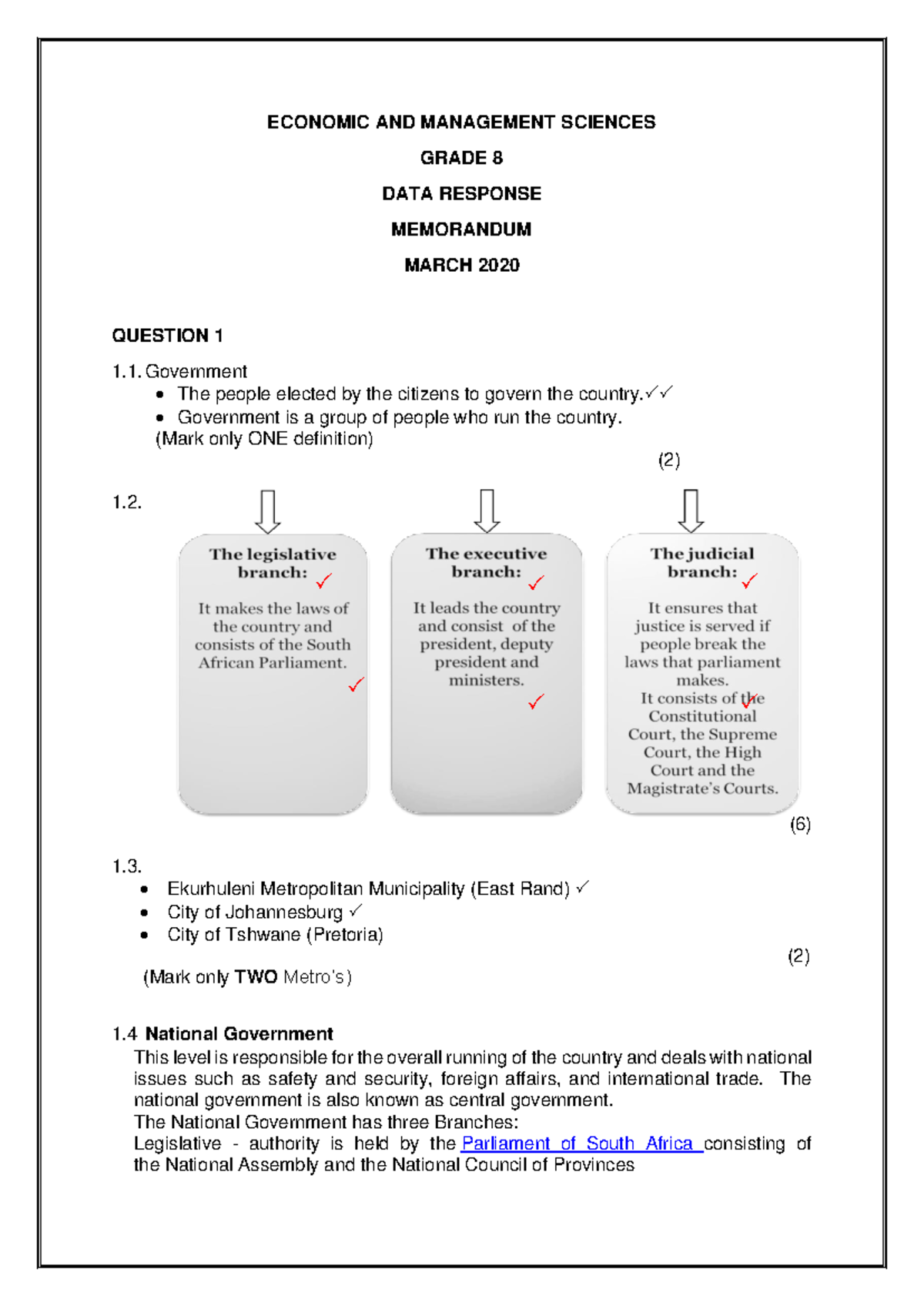 DATA Response GR 8 MEMO 2020 - ECONOMIC AND MANAGEMENT SCIENCES GRADE 8 ...