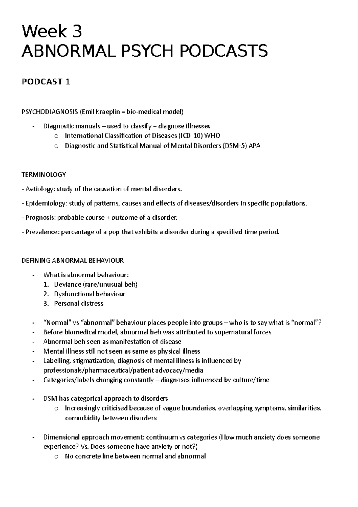 2. Abnormal Psych - Week 3 ABNORMAL PSYCH PODCASTS PODCAST 1 ...