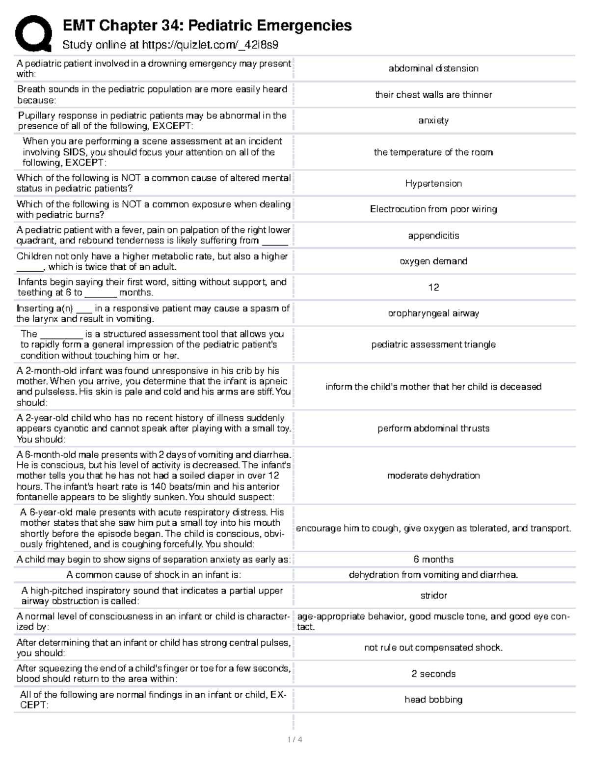 Emt pediatric emergencies quizlet questions - Study online at quizlet ...