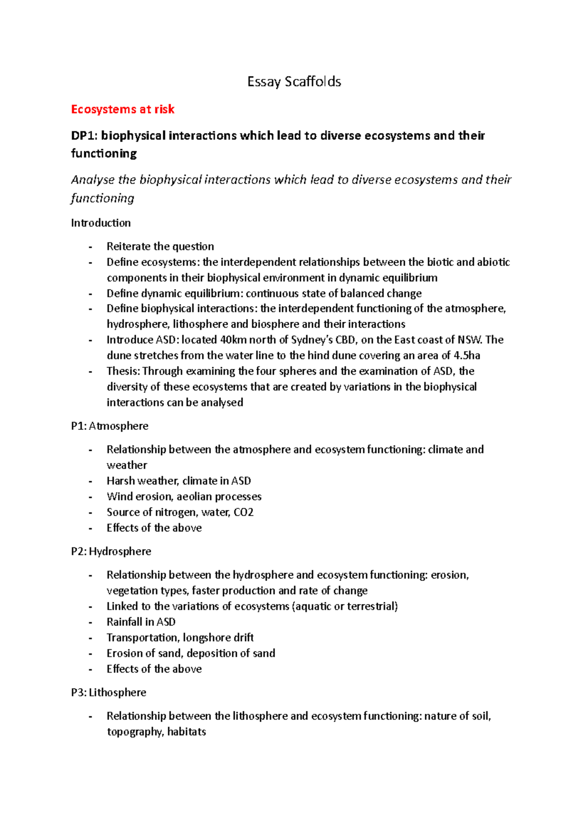 Essay Scaffolds - Essay Scaffolds Ecosystems at risk DP1: biophysical ...