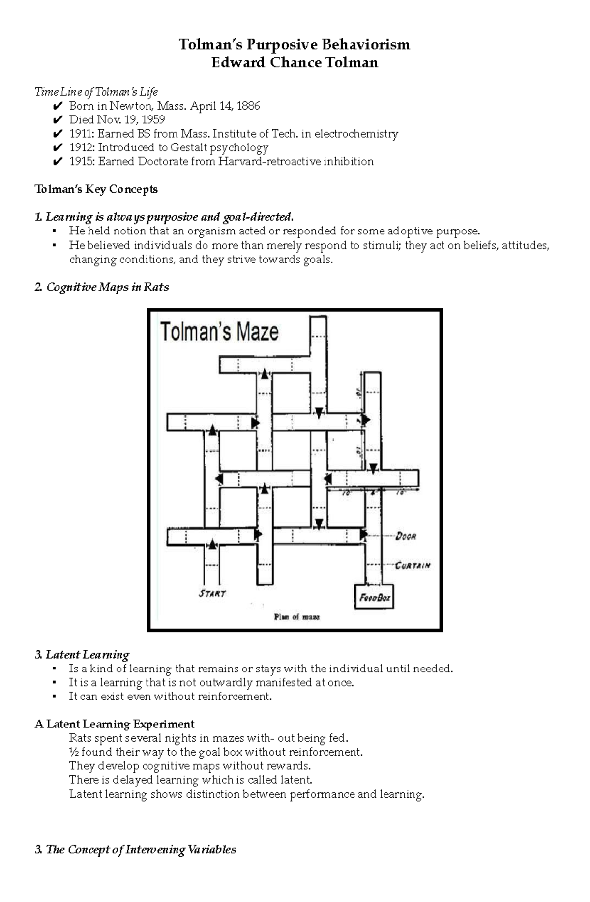 Purposive Behaviorism - Tolman’s Purposive Behaviorism Edward Chance ...