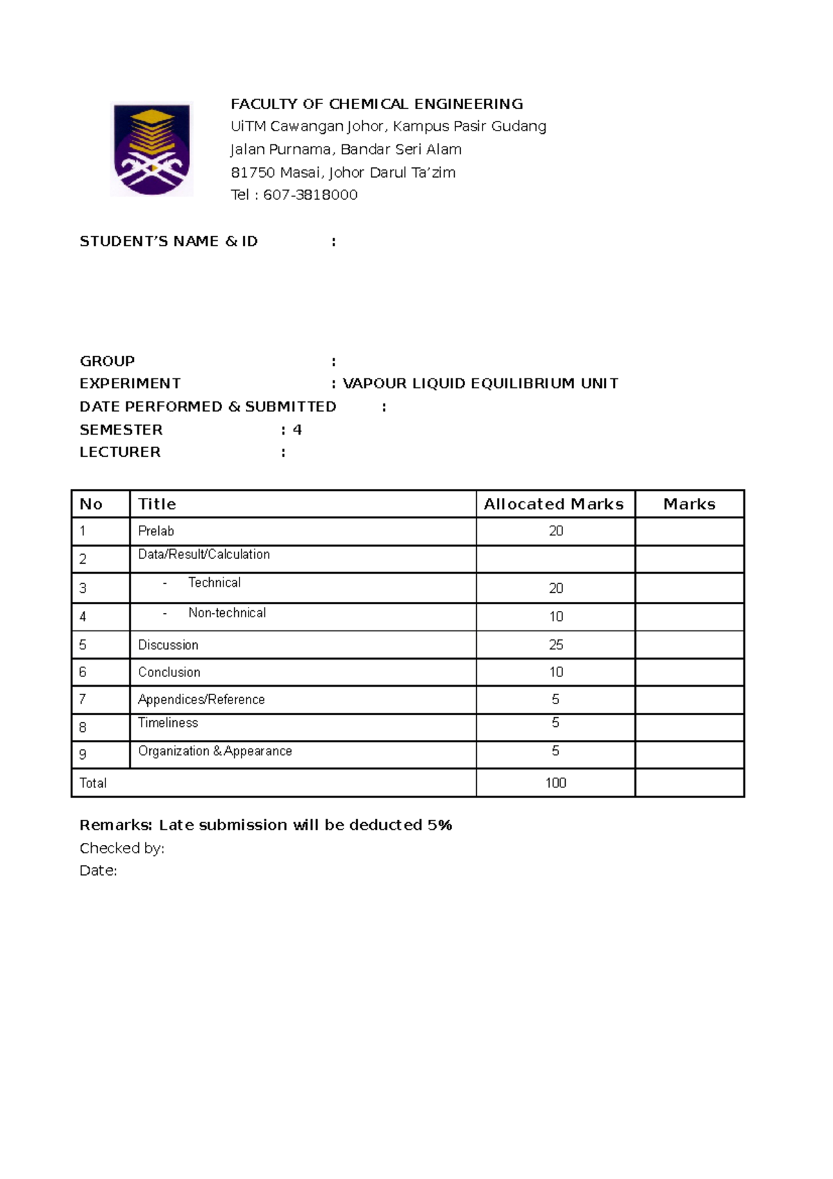 Report LAB VLE - welcome goodluck - FACULTY OF CHEMICAL ENGINEERING ...