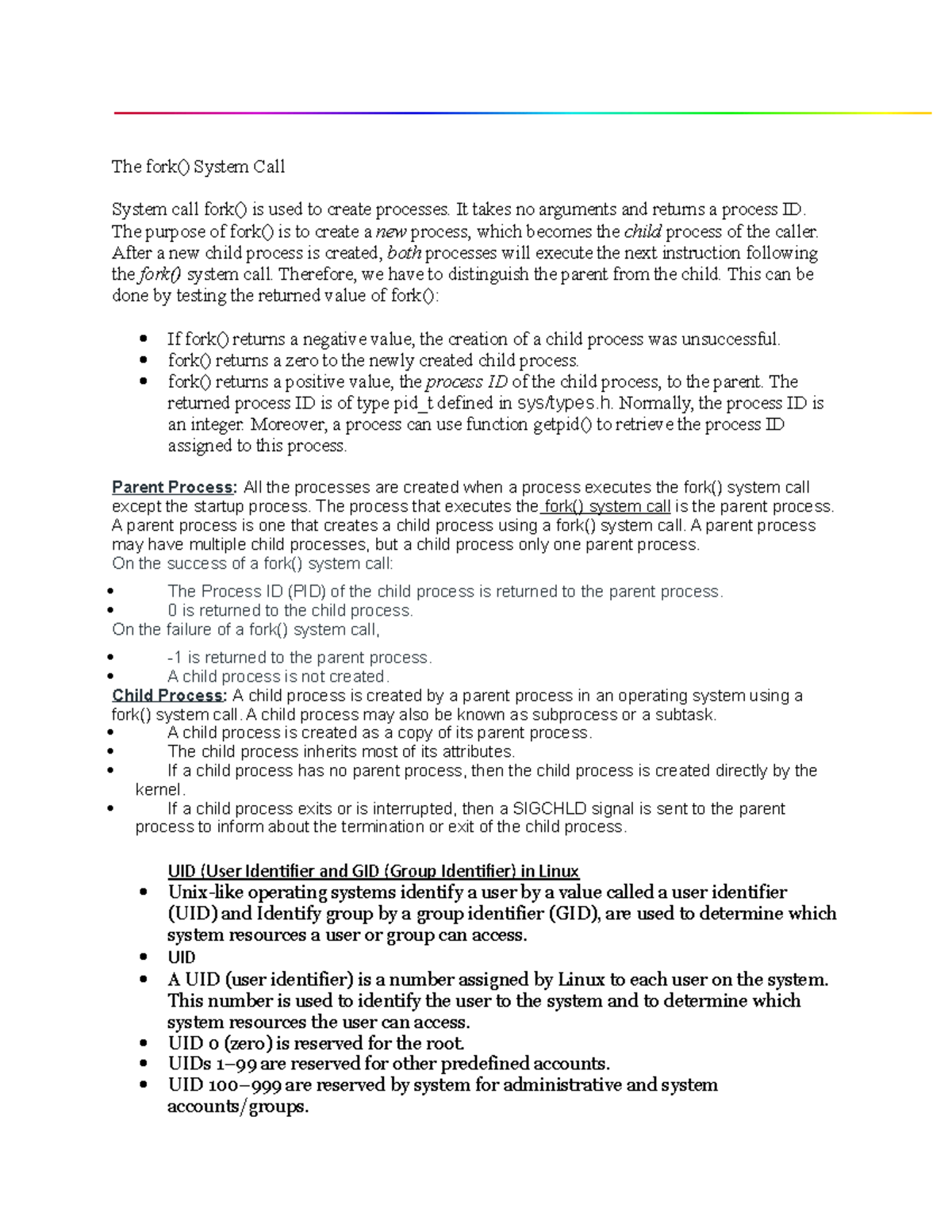 5 th module - tdffyg - The fork() System Call System call fork() is ...