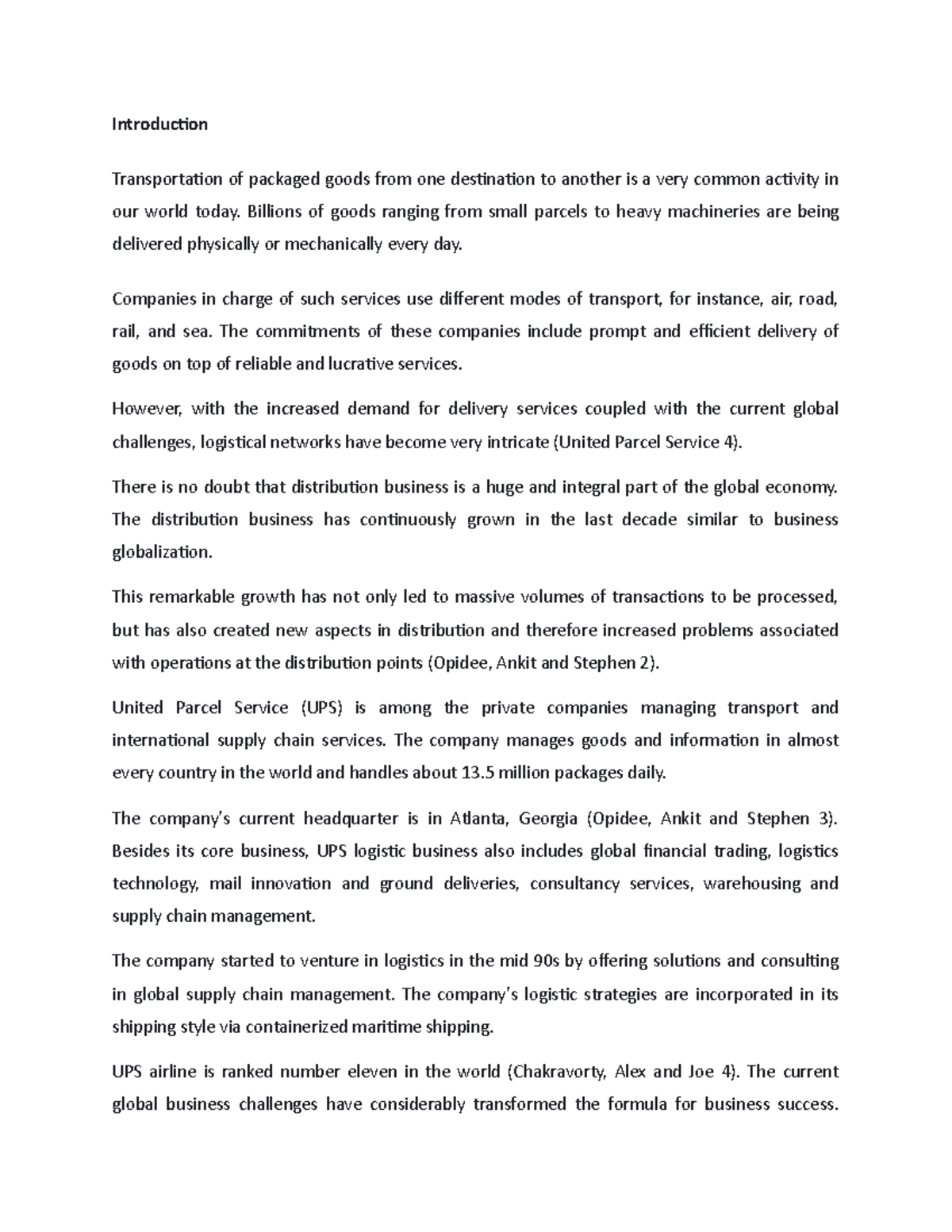 Case study F1 - Introduction Transportation of packaged goods from one ...