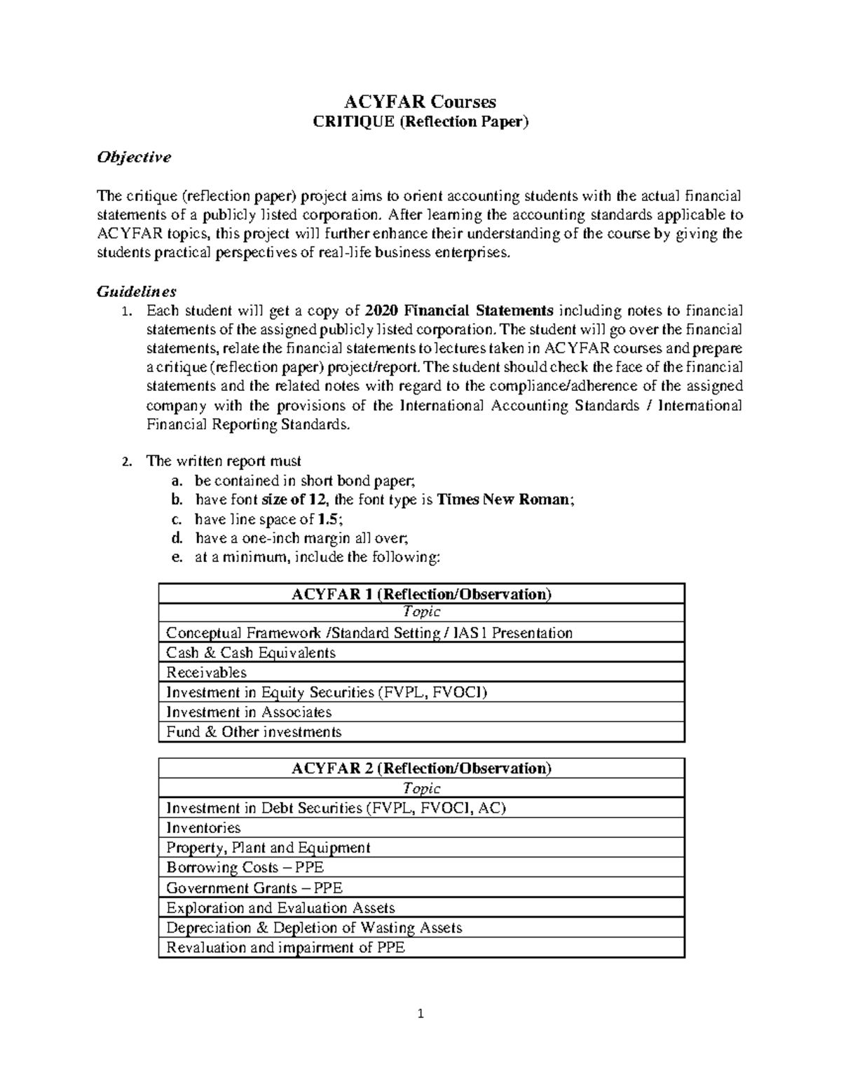 Acyfar Critique writing guidelines 031522 - 1 ACYFAR Courses CRITIQUE ...