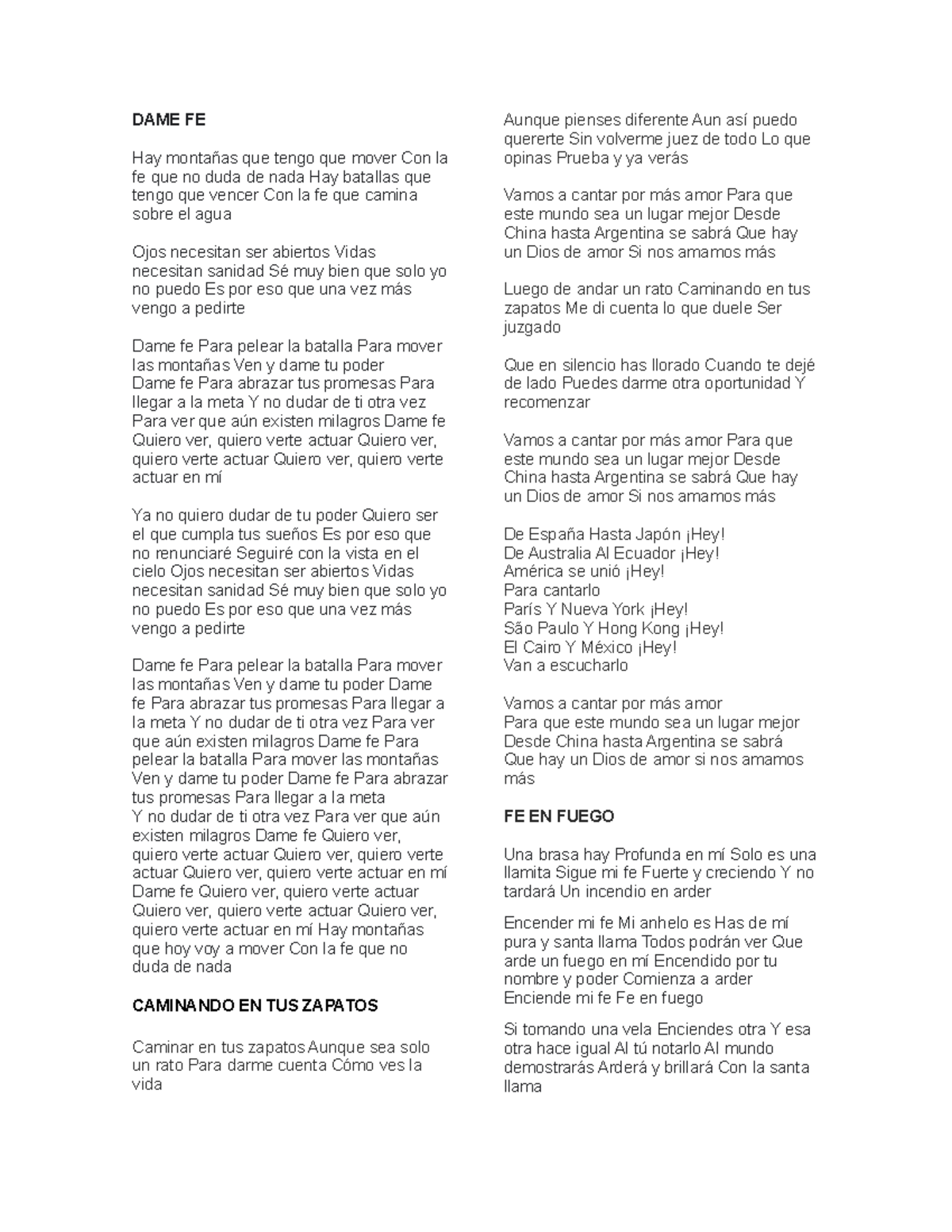 Coros - DAME FE Hay montañas que tengo que mover Con la fe que no duda ...