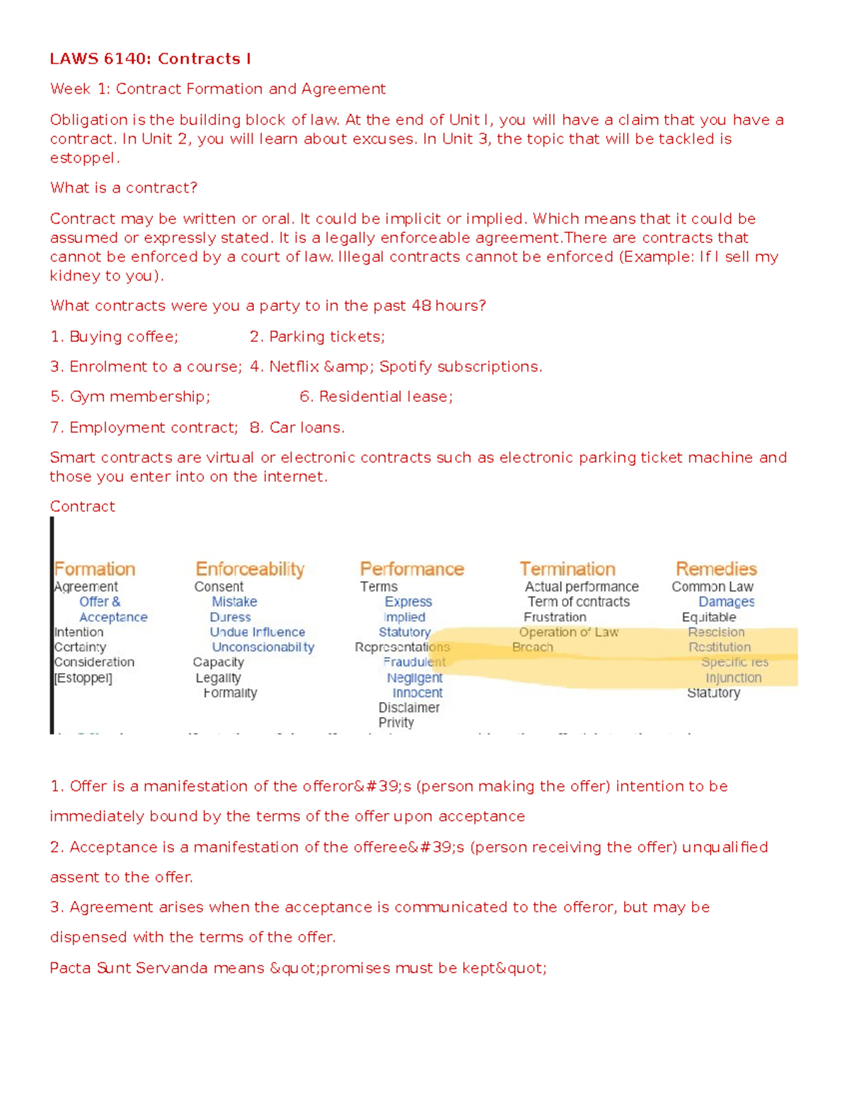 Week 1 Contract Formation - LAWS 6140: Contracts I Week 1: Contract Formation and Agreement ...