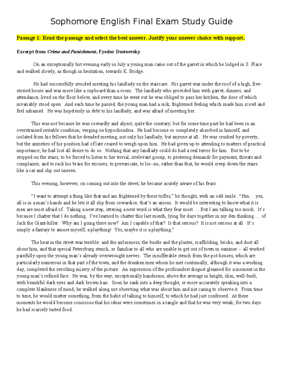 EOC Study Guide 2024-1 - Sophomore English Final Exam Study Guide ...