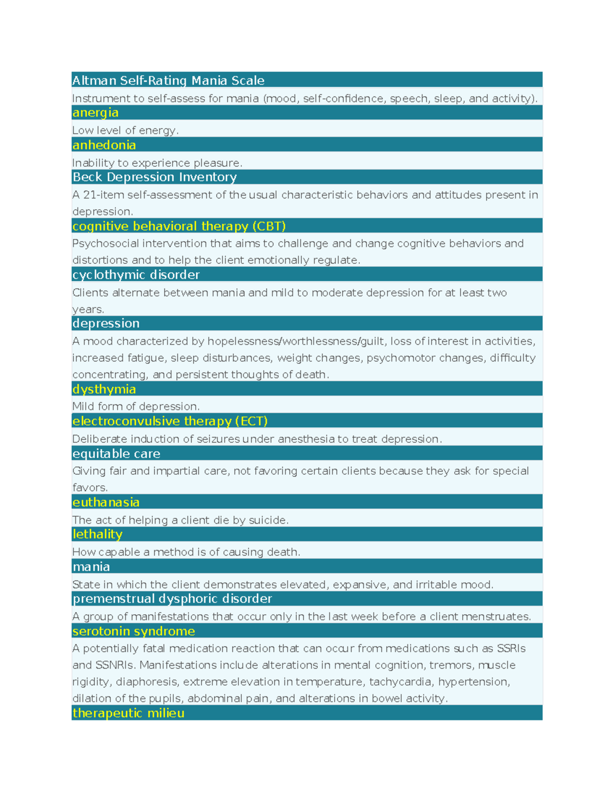 Mental health vocabulary - Altman Self-Rating Mania Scale Instrument to ...