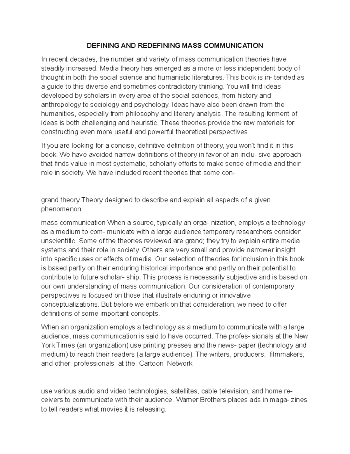 Defining AND Redefining MASS Communication - DEFINING AND REDEFINING MASS COMMUNICATION In ...