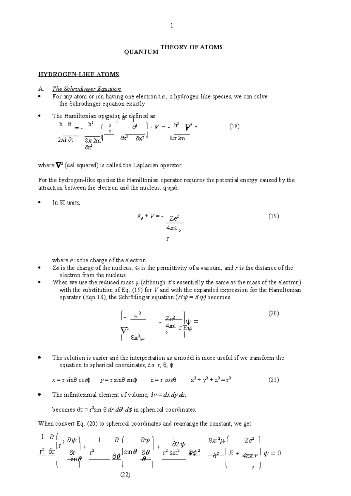 Revised Quantum lec note part II - 1 ####### QUANTUM THEORY OF ATOMS ...