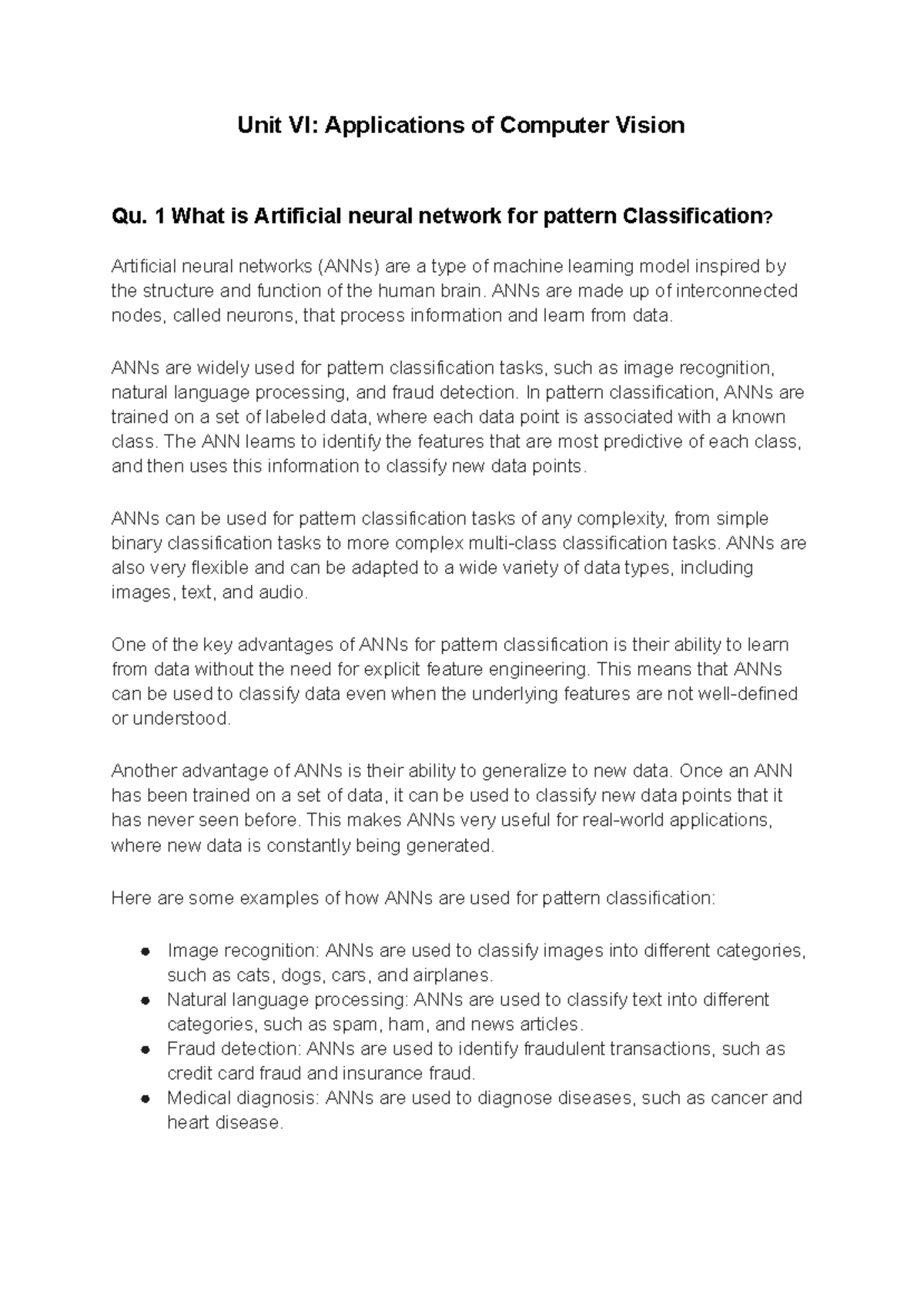 Unit VI Applications of Computer Vision - 1 What is Artificial neural ...