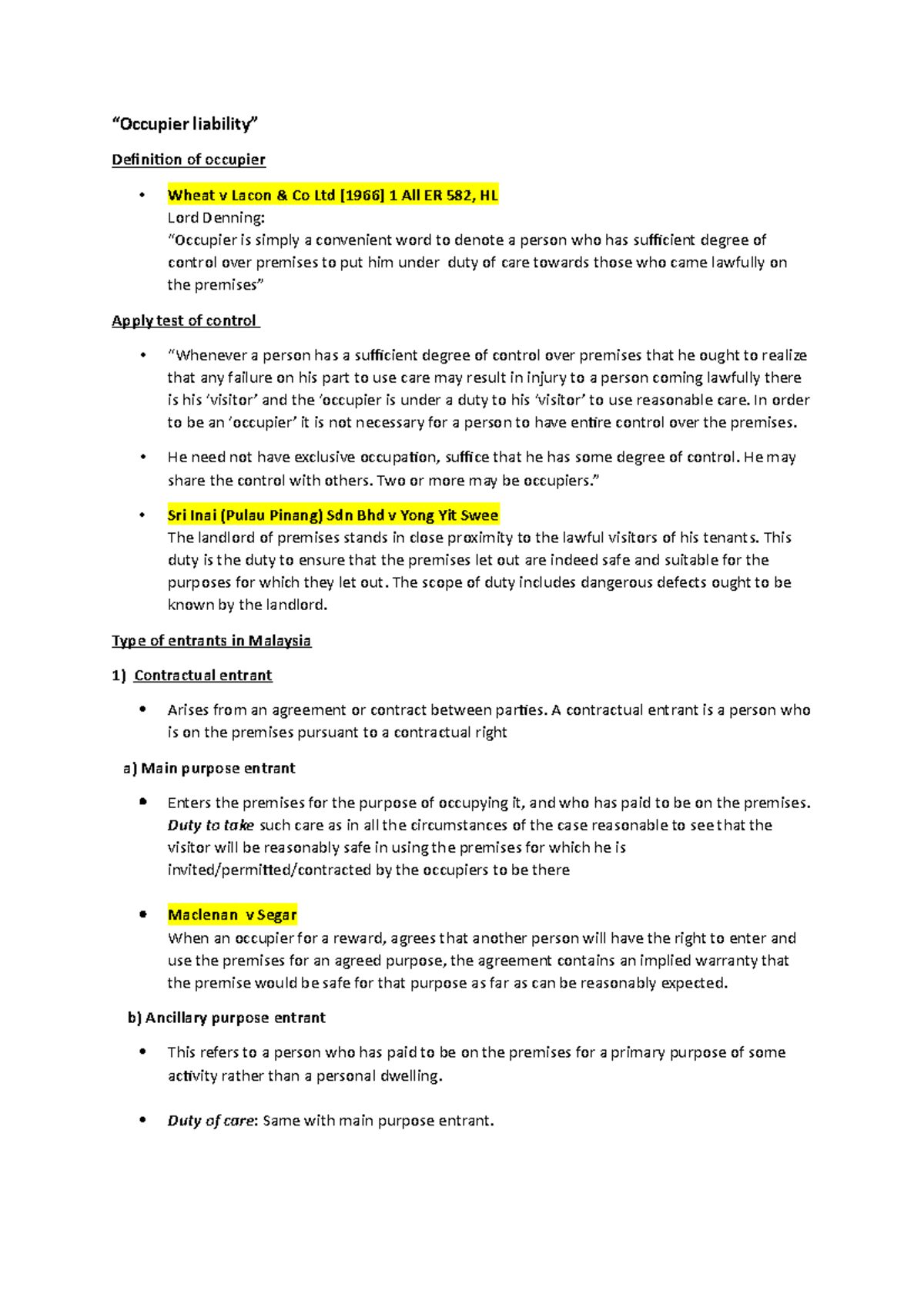Occupier liability (essay) - “Occupier liability” Definition of ...