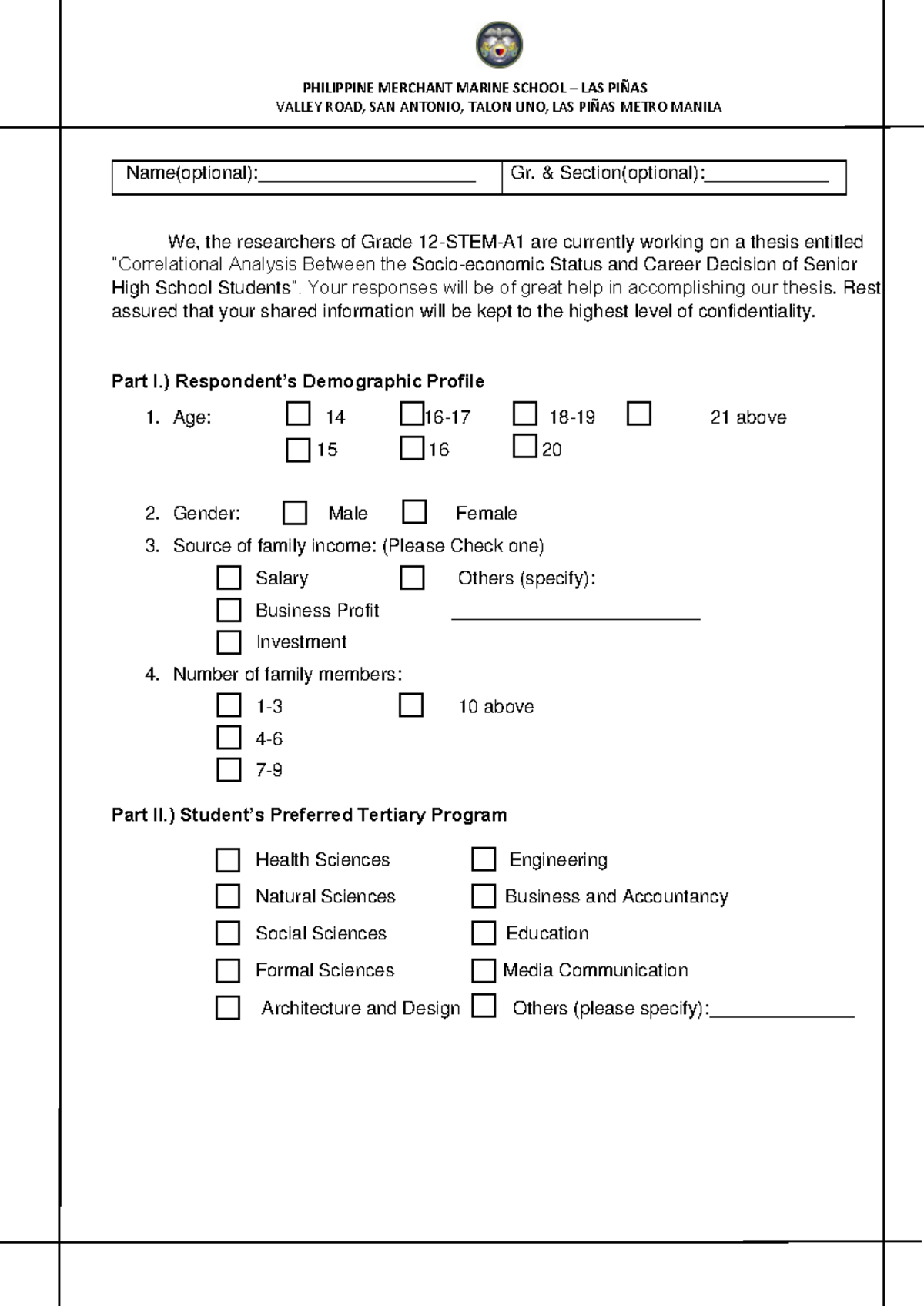 Revised questionnaire-pr-2 - PHILIPPINE MERCHANT MARINE SCHOOL – LAS ...