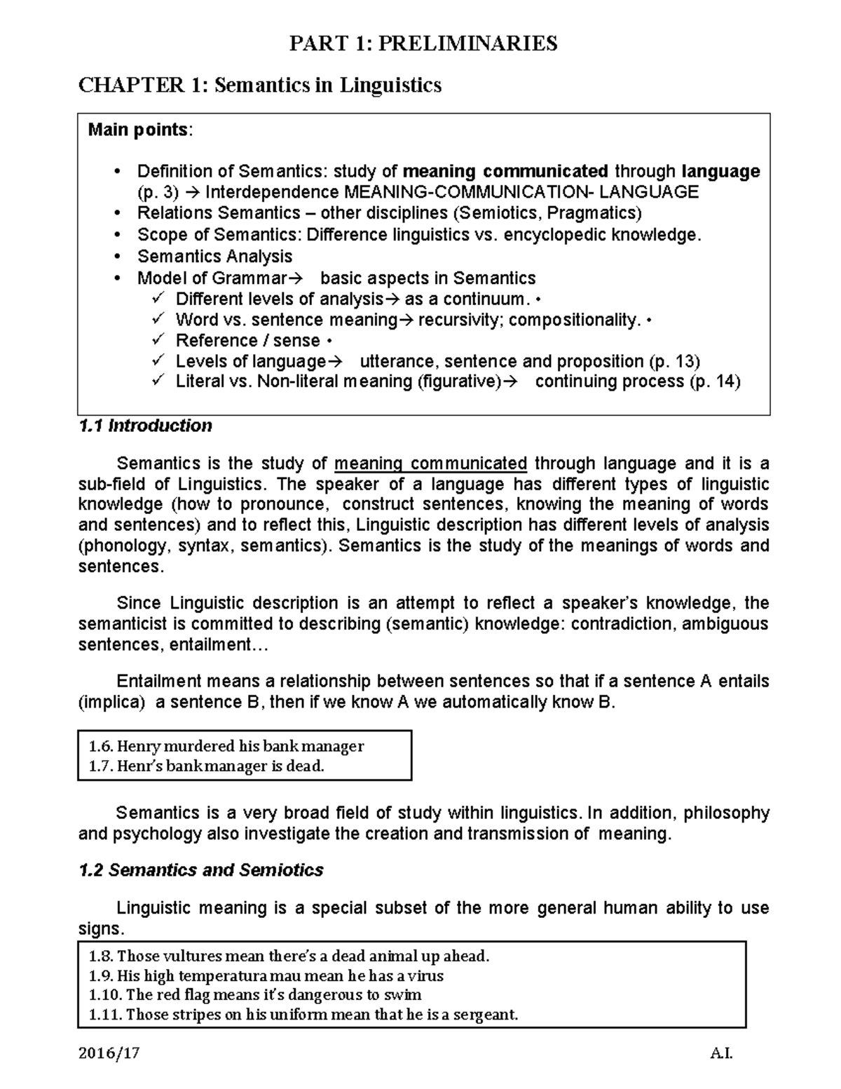 Chapter 1 - Resumen Semantics - PART 1: PRELIMINARIES CHAPTER 1: Semantics in Linguistics Main ...