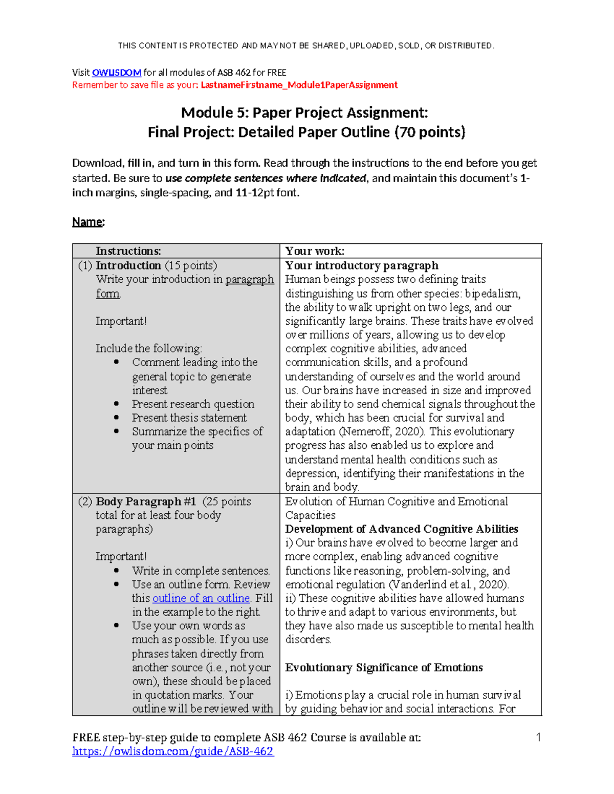 ASB 462 Module 5 Paper Project Detailed Paper Outline - Visit OWLISDOM ...