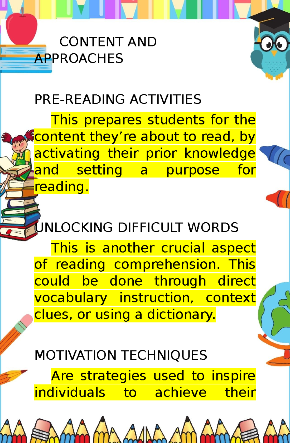 Content AND Approaches - CONTENT AND APPROACHES PRE-READING ACTIVITIES ...