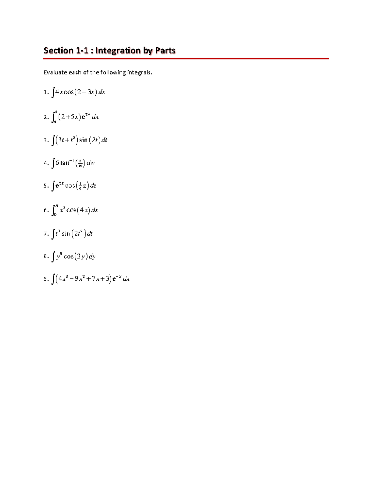 Calc II Int By Parts Problems - QMI1500 - Section 1-1 : Integration by ...
