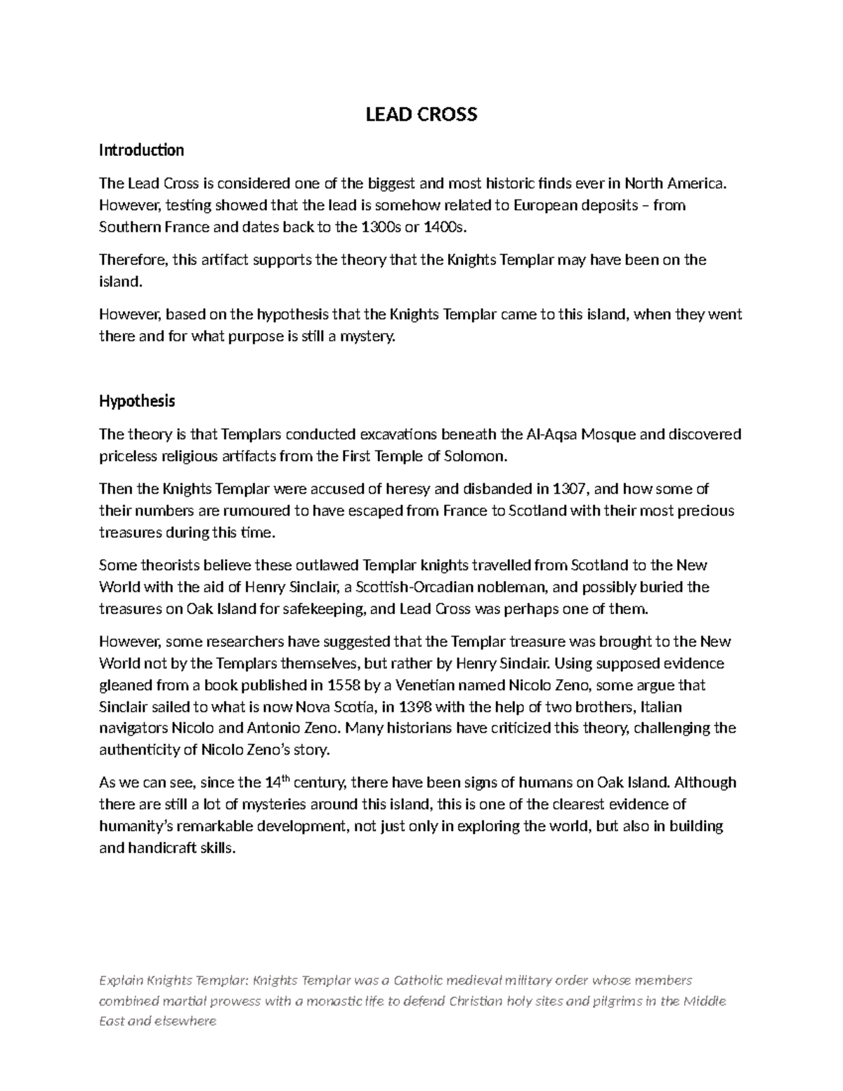 LEAD Cross - OAK Island - no description - LEAD CROSS Introduction The ...