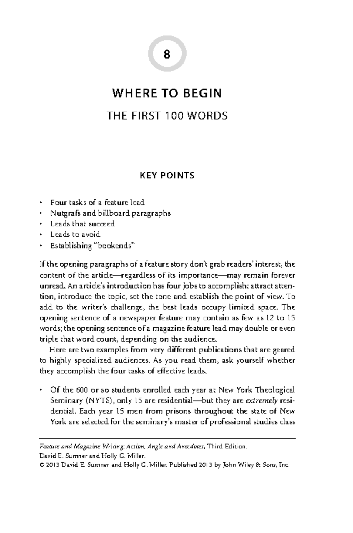 Writing Your Feature Story - KEY POINTS • Four tasks of a feature lead ...