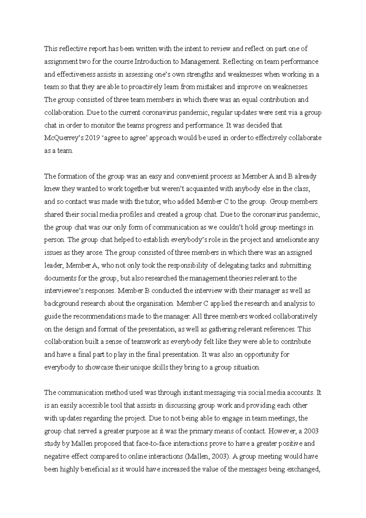 ITM reflection - This reflective report has been written with the ...