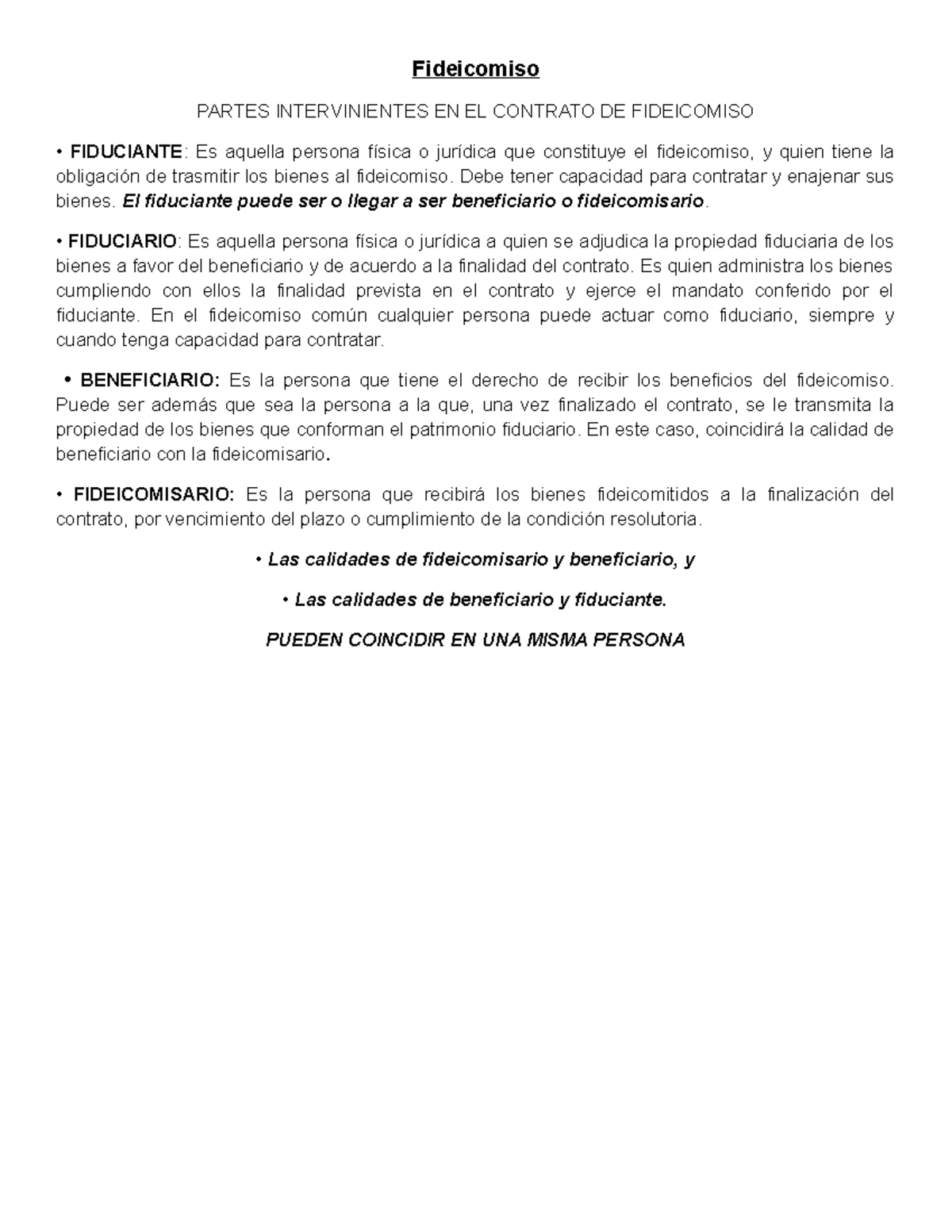 Fideicomiso - apuntes - Fideicomiso PARTES INTERVINIENTES EN EL ...