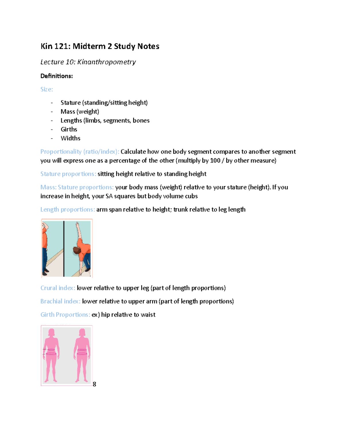 Kin 121 Midterm 2 notes - Kin 121: Midterm 2 Study Notes Lecture 10 ...