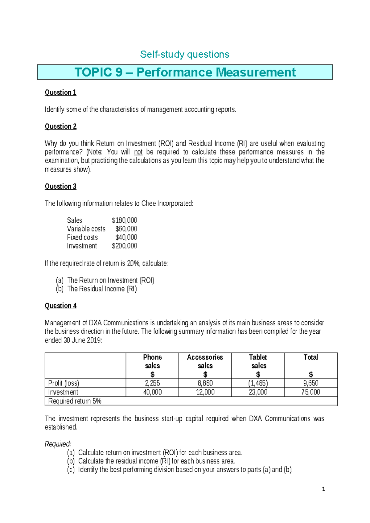 Self-study questions Topic 9 - Self-study questions TOPIC 9 ...