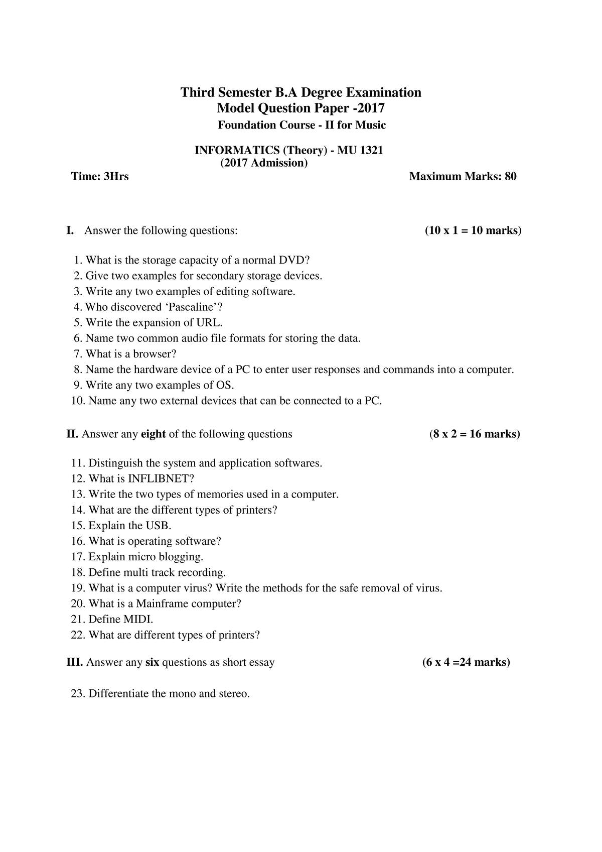 Informatics foundation course - Third Semester B Degree Examination ...