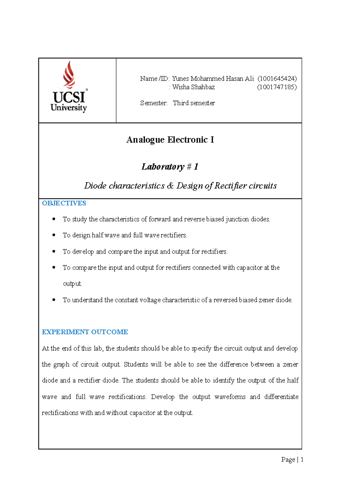 Analog lab 1-2 - Diode characteristics & Design of Rectifier circuits ...