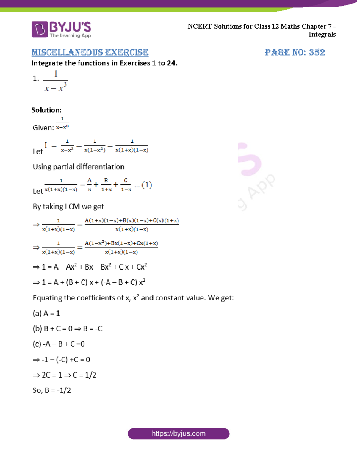 Ncert Solutions for Class 12 Maths Chapter 7 Integrals Miscellaneous ...