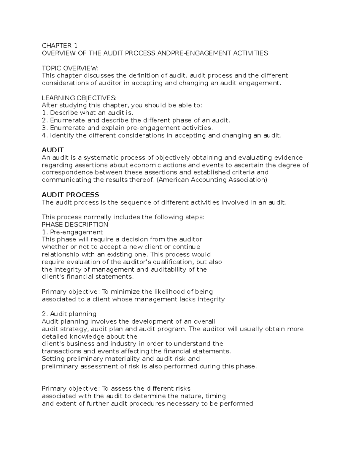 Auditing asuncion notes - CHAPTER 1 OVERVIEW OF THE AUDIT PROCESS ...
