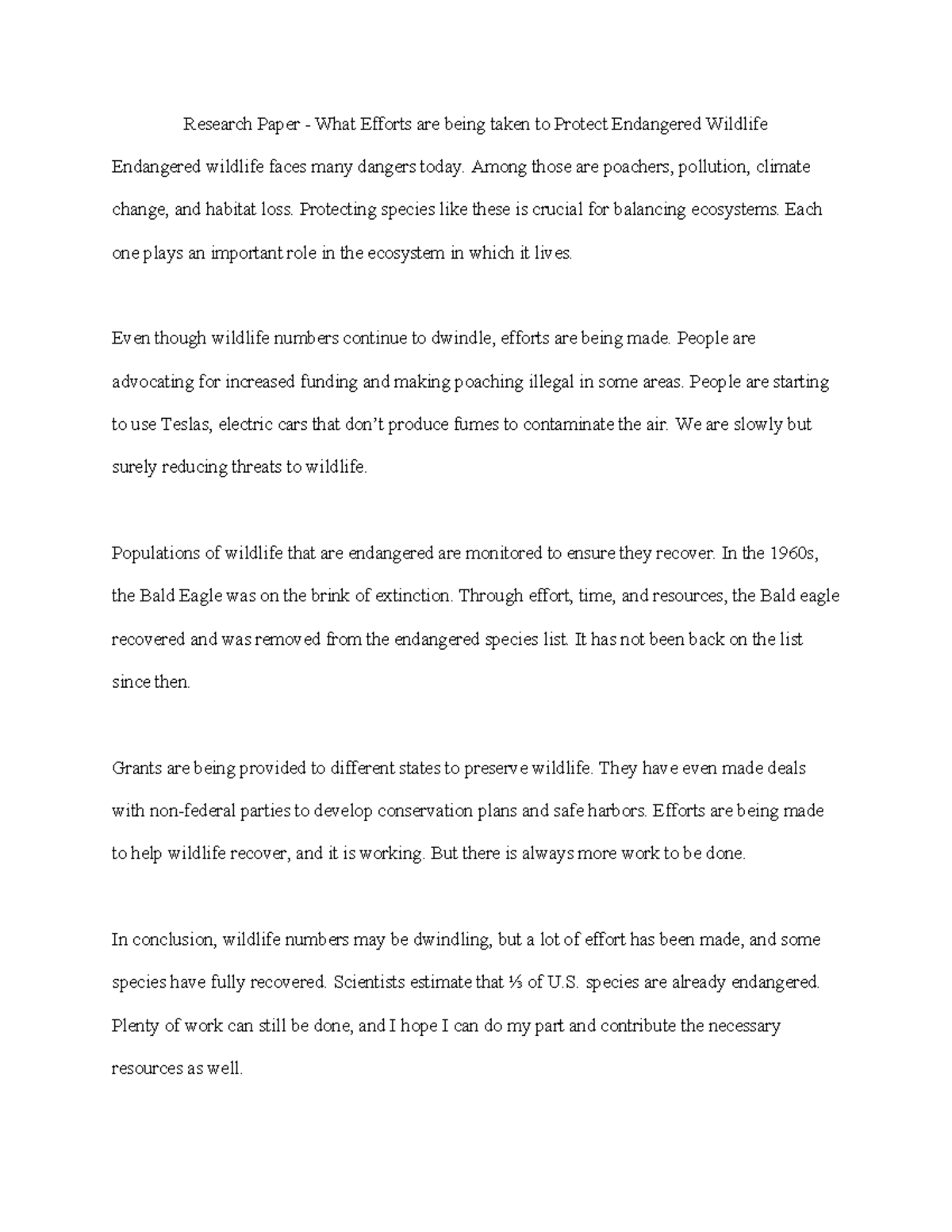 Essay - What efforts are being taken to Protect Endangered Wildlife ...