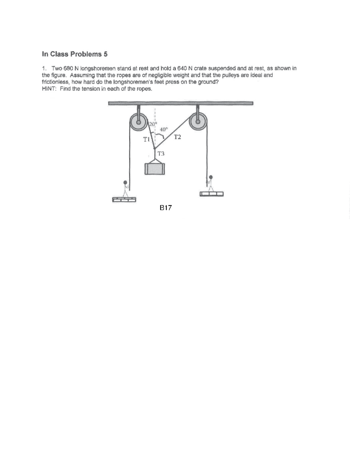 HW2 2Dim Static Equilibrium - In Class Problems 5 1. Two 680 N ...
