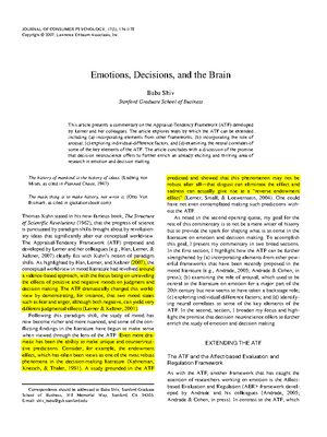 The Role of Emotion in Decision Bechara Antonio - The Role of Emotion ...