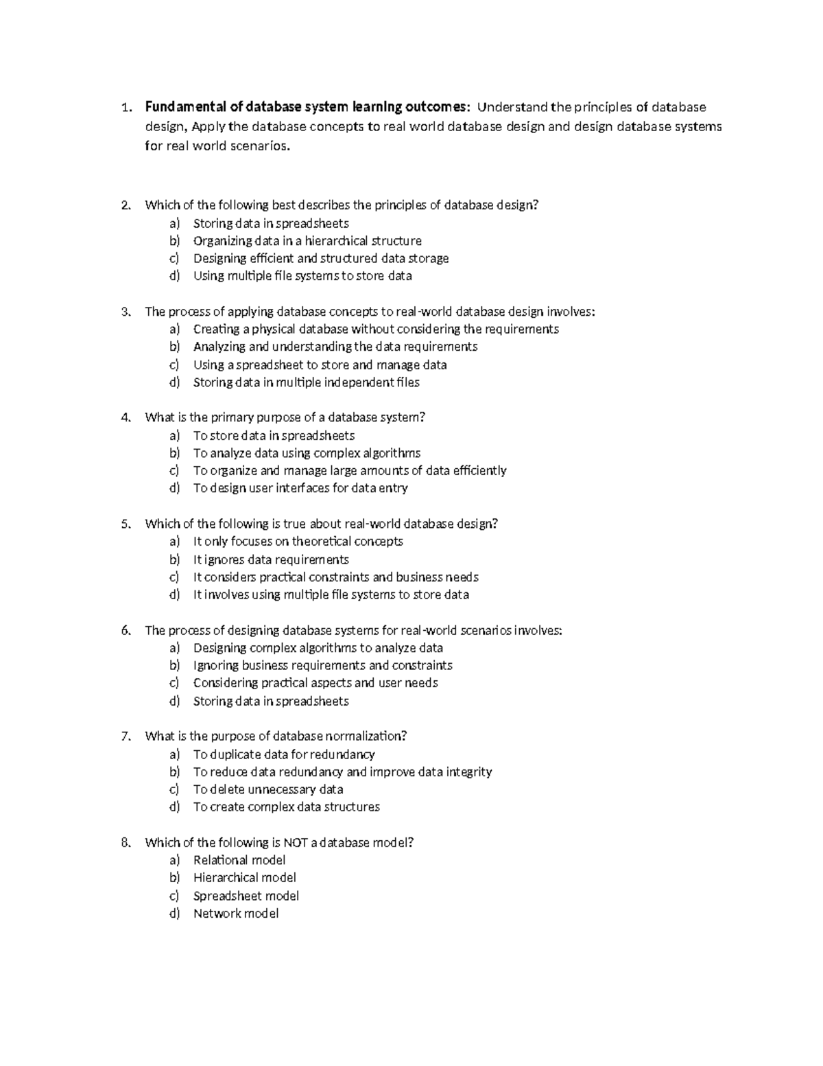 Fundamental of database system MCQ based on learning outcomes - 1. Fundamental of database ...