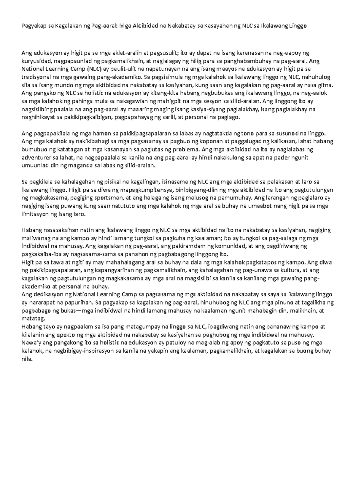 NLC - for reference - Pagyakap sa Kagalakan ng Pag-aaral: Mga Aktibidad ...