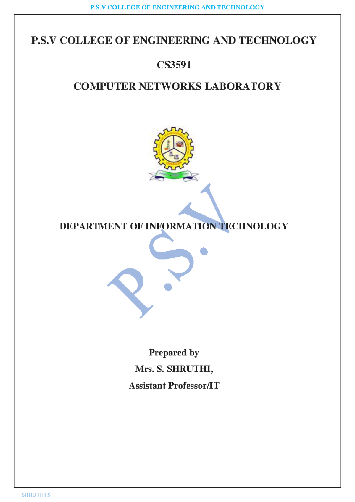 Cn lab guide - Manual - P.S COLLEGE OF ENGINEERING AND TECHNOLOGY CS ...