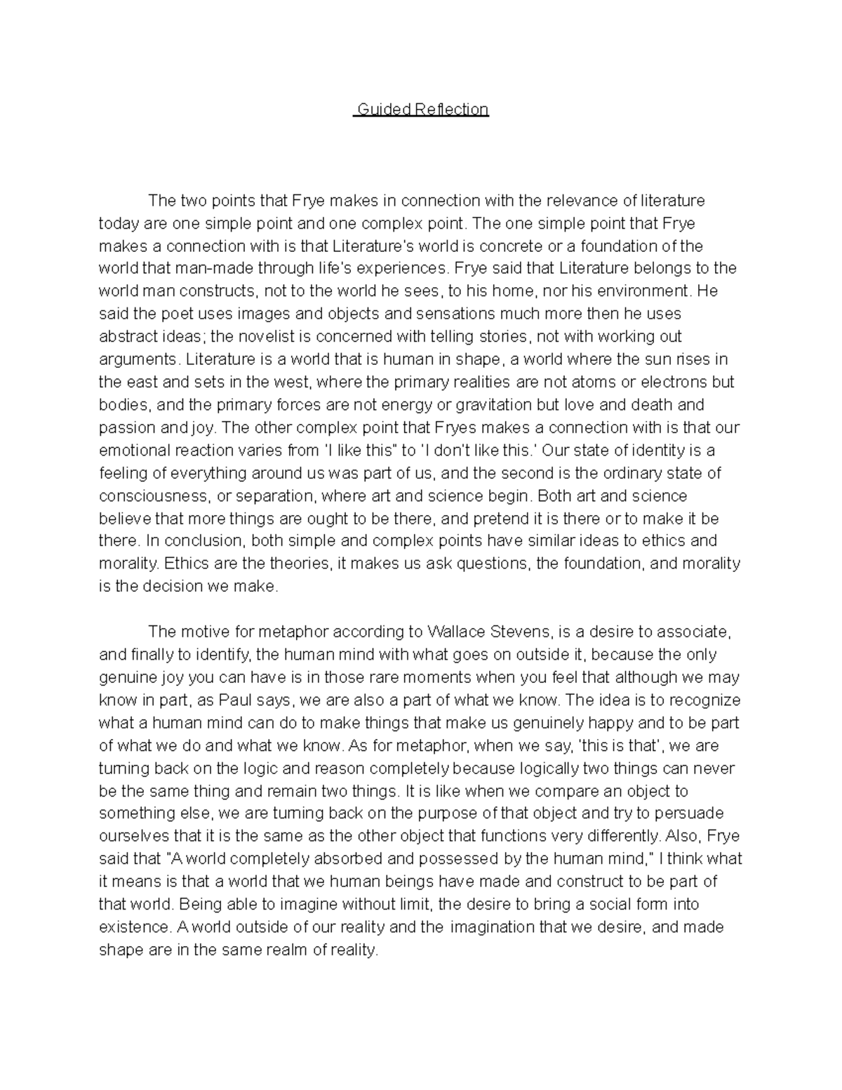 Guided Reflection on Ethics and Metaphors - Studocu