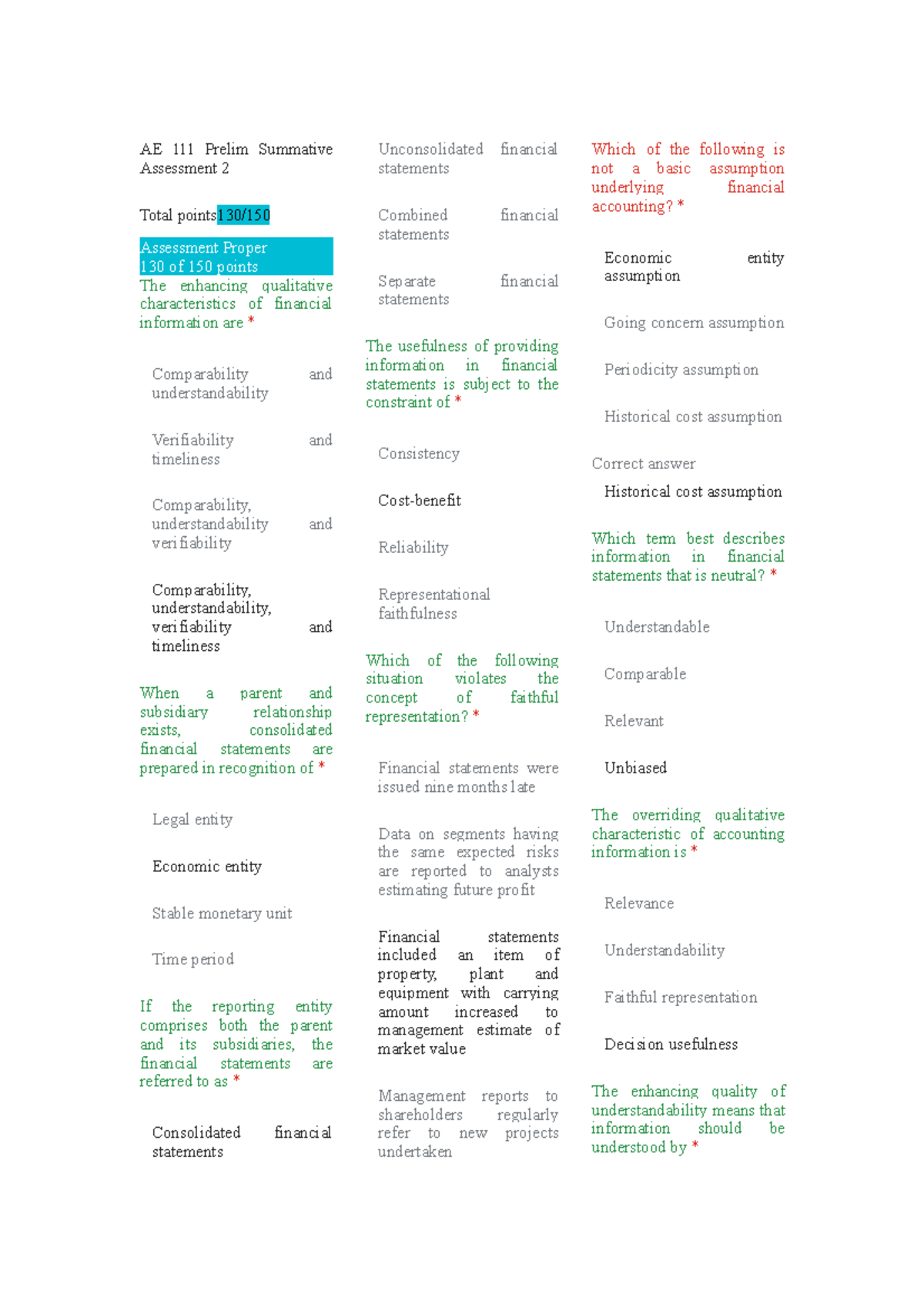 AE 111 Prelim Summative Assessment 2 - * Form over substance Substance ...