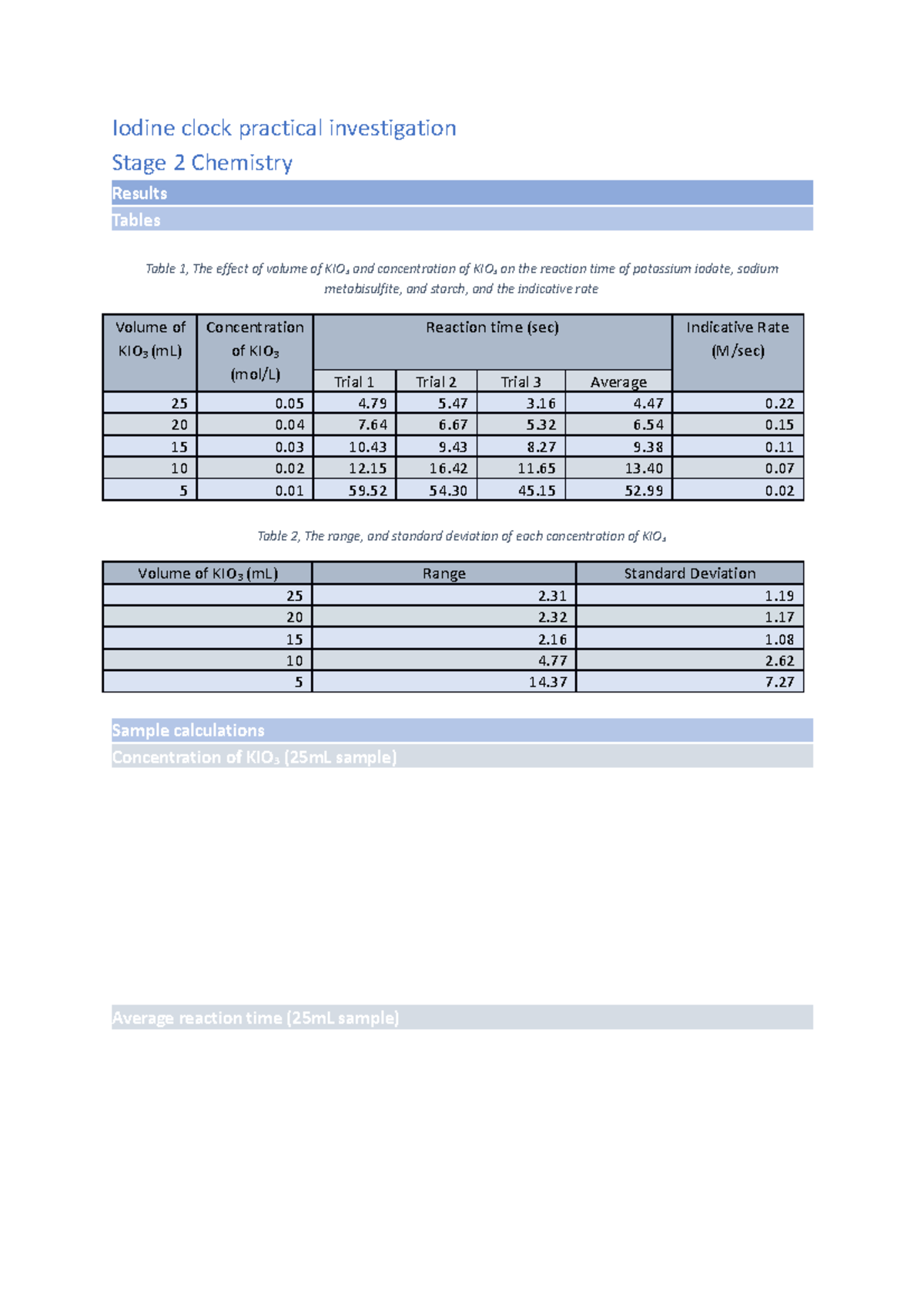 Stage 2 Chemistry - Iodine clock practical investigation - Studocu