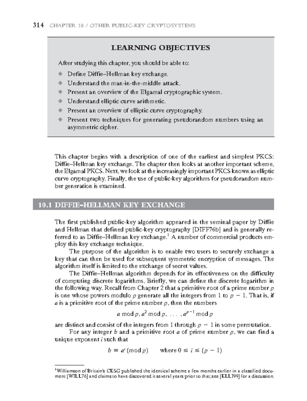 Diffie-Hellman Key Exchange - 314 CHAPTER 10 / OTHER PUBLIC-KEY ...