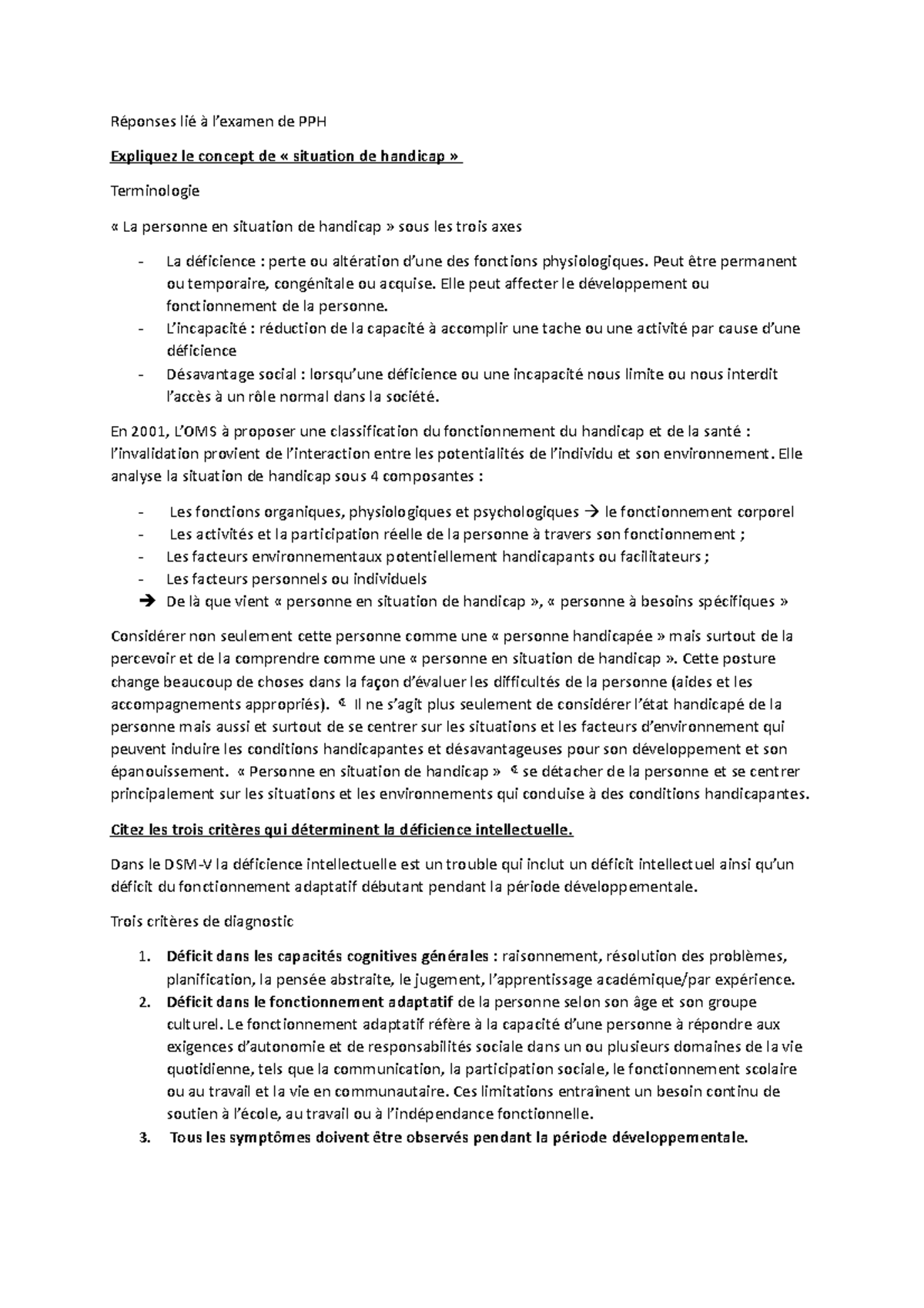 PPH questions - Réponses lié à l’examen de PPH Expliquez le concept de ...